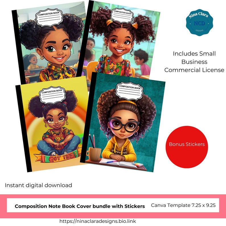 Cute African American Girl Back-to-school Digital Composition Book ...