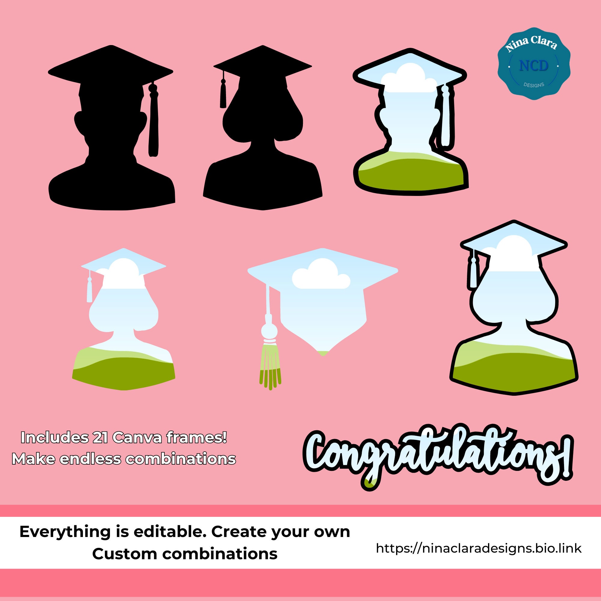 Customizable Graduation Canva Frame Template Bundle, Create Custom ...