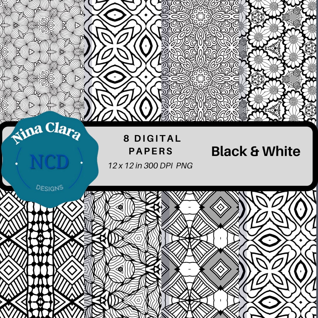 Black and White Digital Paper, Seamless Designs for Scrapbooking - Etsy