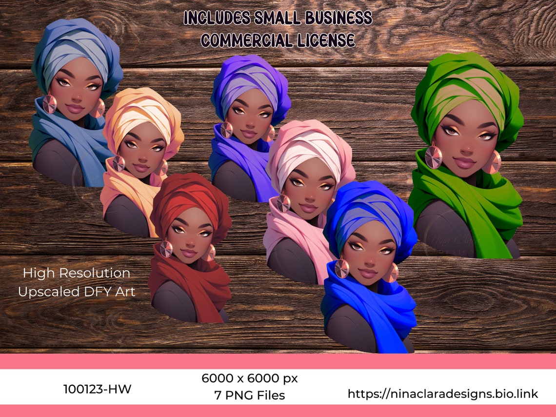 African American Fashion Clipart Women Headwrap Designs - Etsy