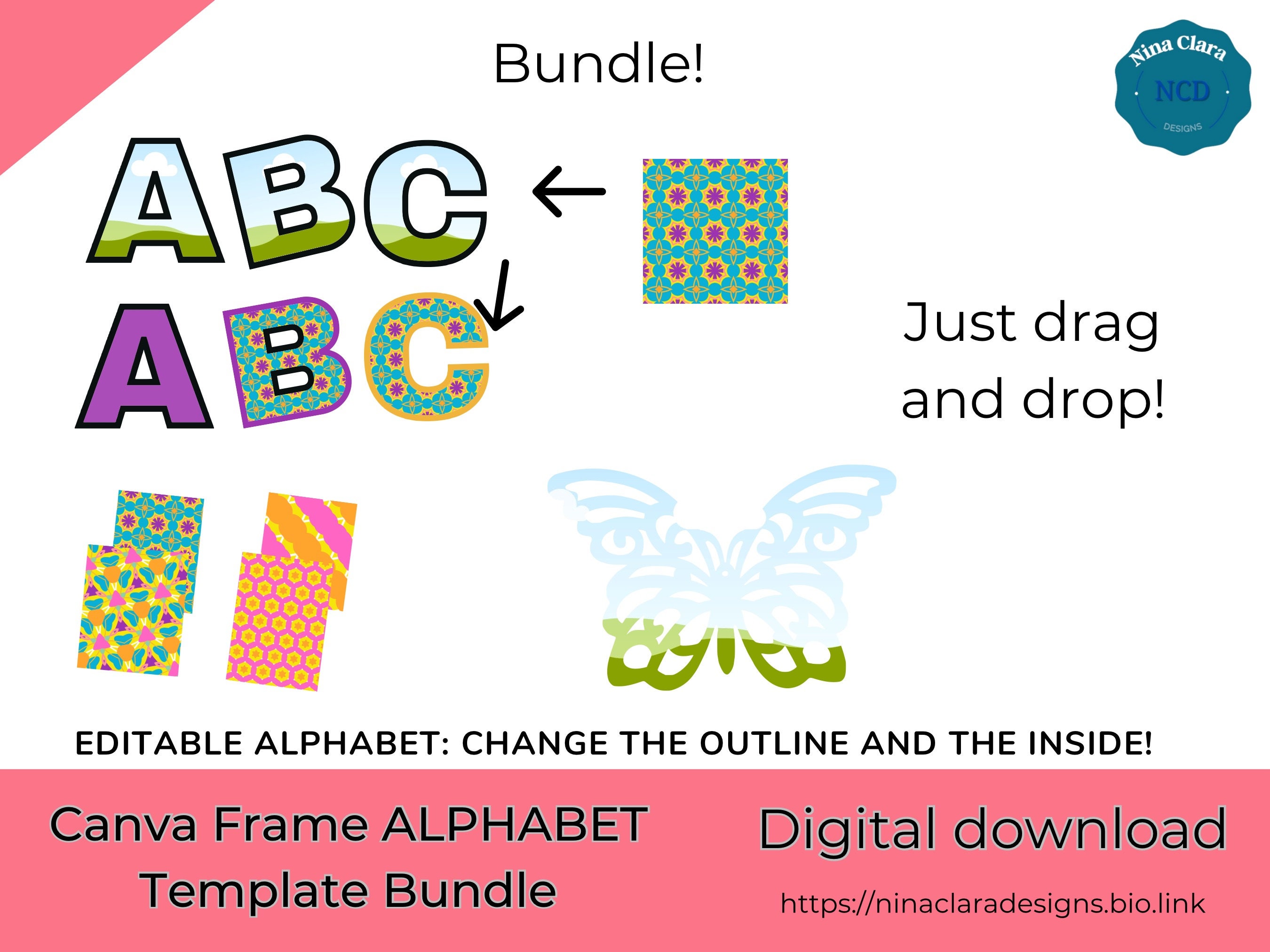 Alphabet Drag and Drop Canva Frame Bundle, Floral Letters, Alphabet ...