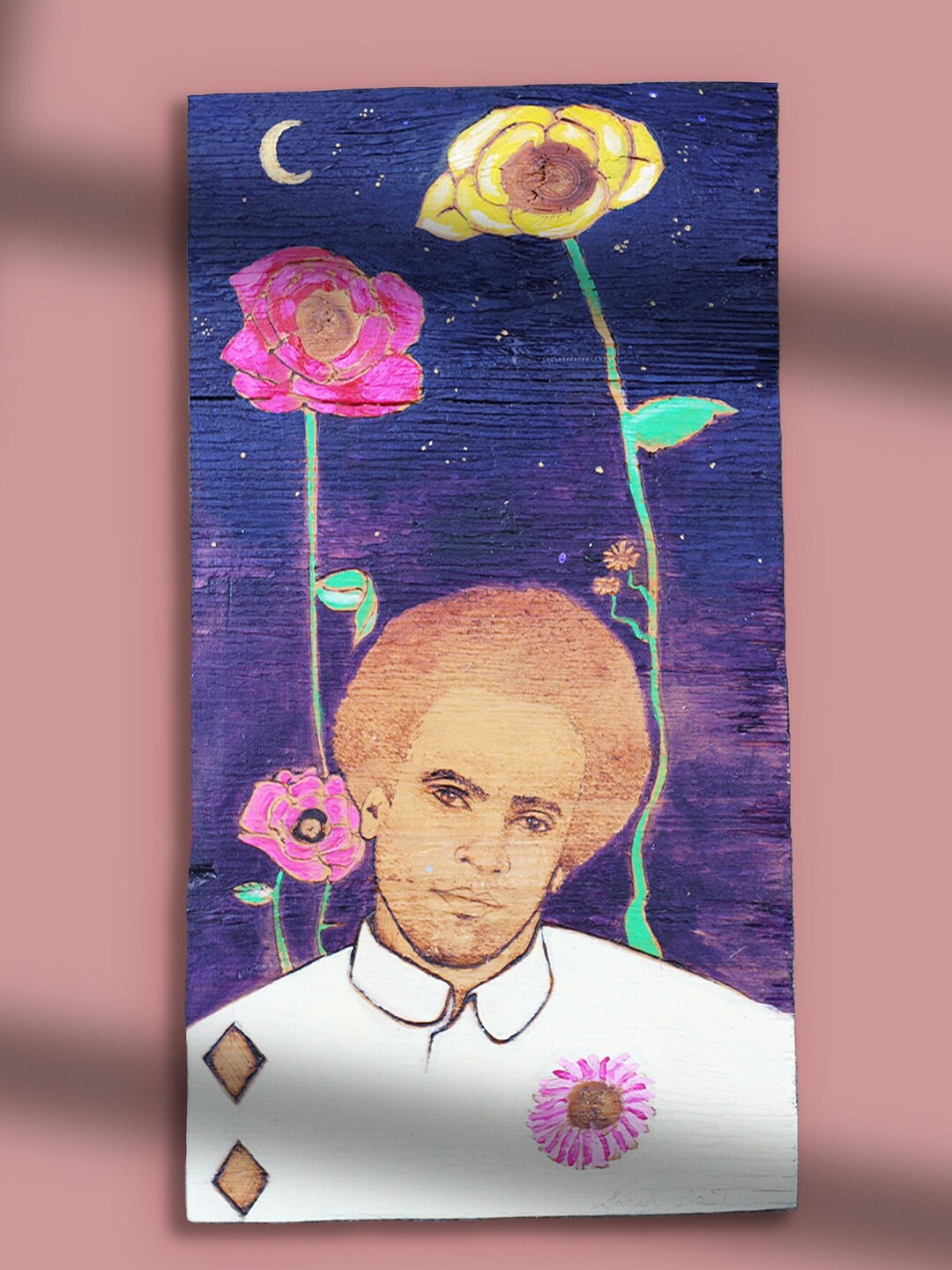 Huey P. Newton Art: Pyrography & Acrylic Pop Art on Wood - Etsy