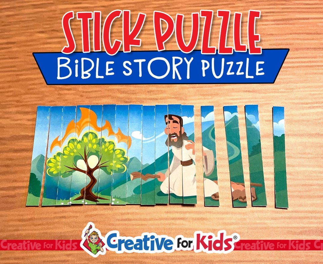 Moses at the Burning Bush Stick Puzzle: Digital Bible Printables for ...