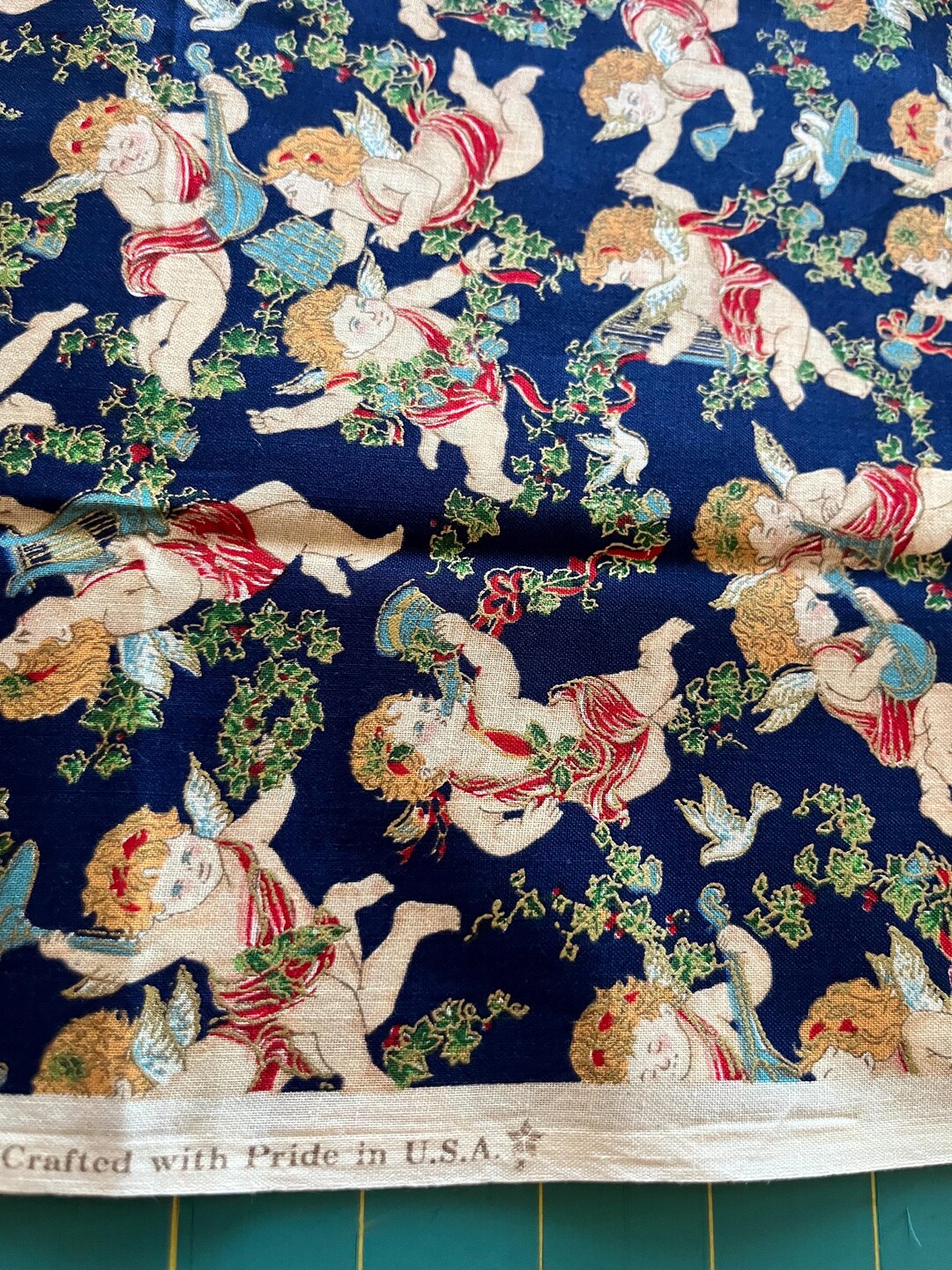 Sharon Kessler Concord Fabrics Angels on Blue Christmas Cherubs 67" X ...