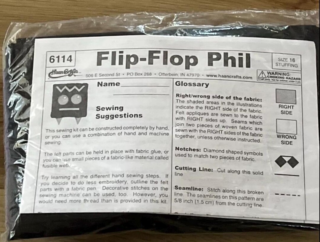 Haan Crafts Flip Flop Phil Sewing Pillow Kit No. 6114 - Etsy