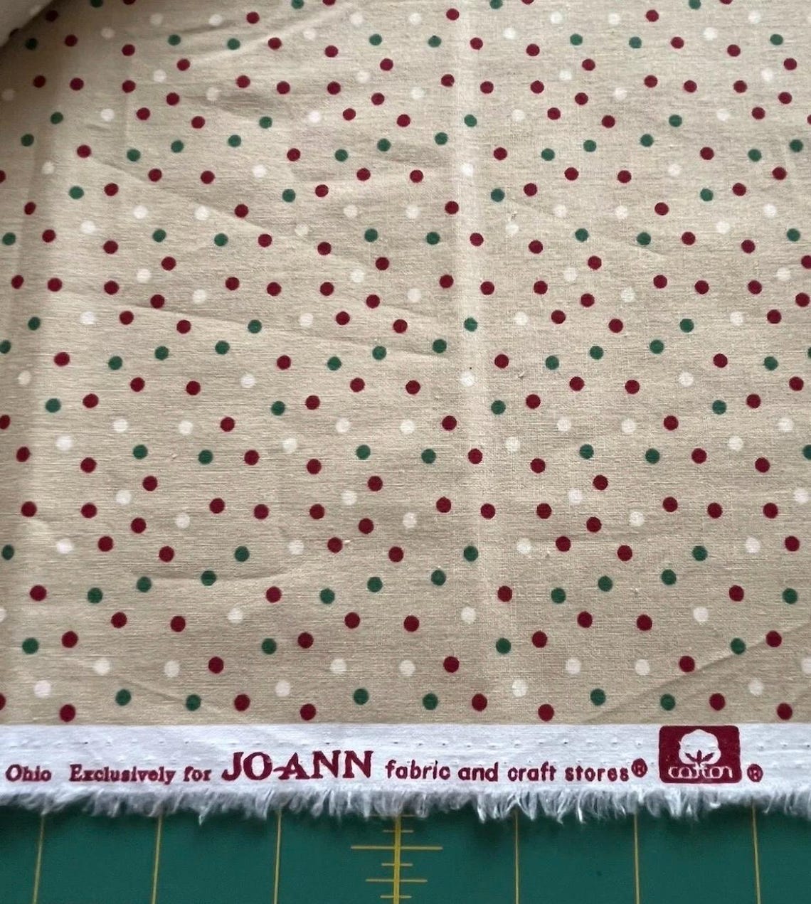 Polka Dots - Red Green White on Tan Quilt Fabric Joann Exclusive 2 1/2 ...
