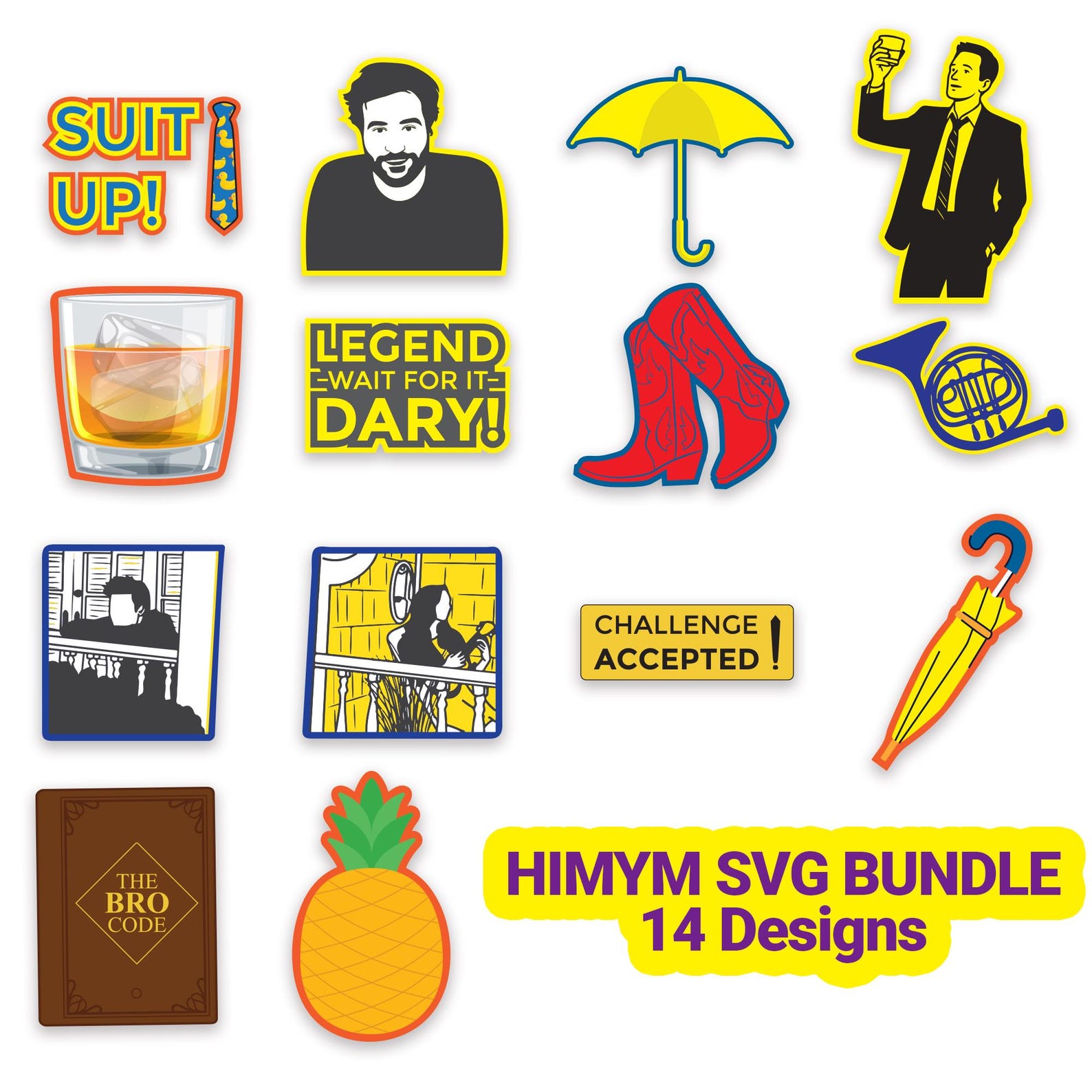 How I Met Your Mother 14 Stickers Bundle SVG - Barney Stinson, Ted ...