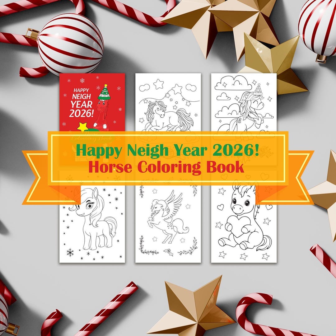 2026 New Year Horse Coloring Pages - Happy Neigh Year Instant Download ...