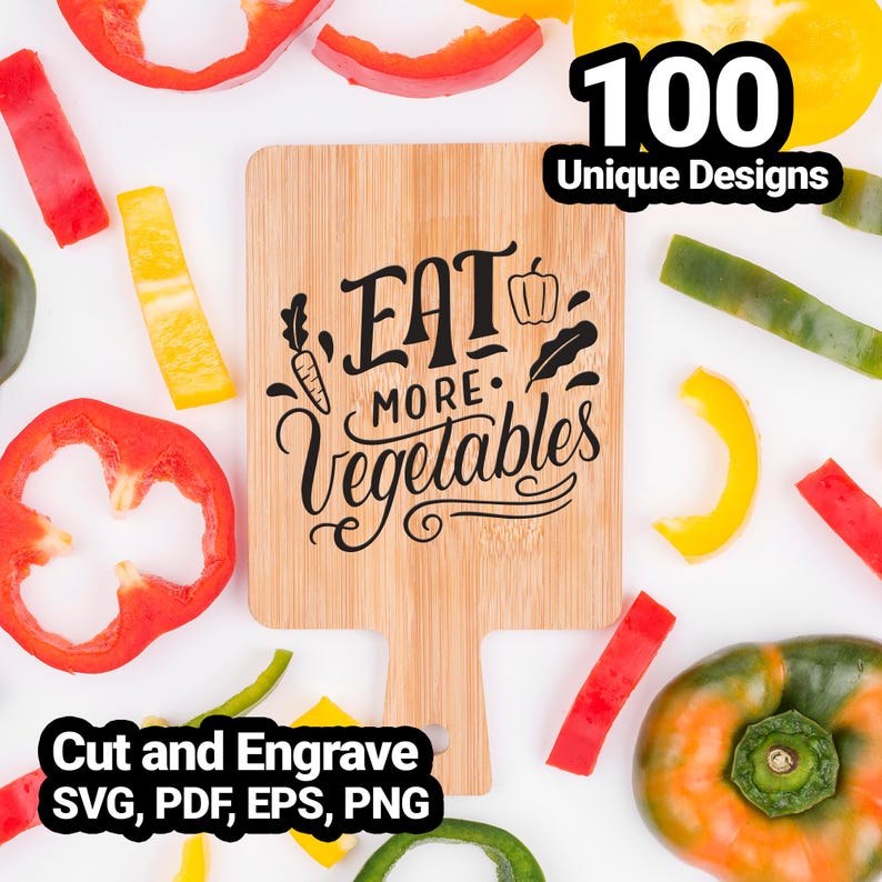 Kitchen Cutting Board Laser Engraving Vector Files DTF Transfer Bundle ...