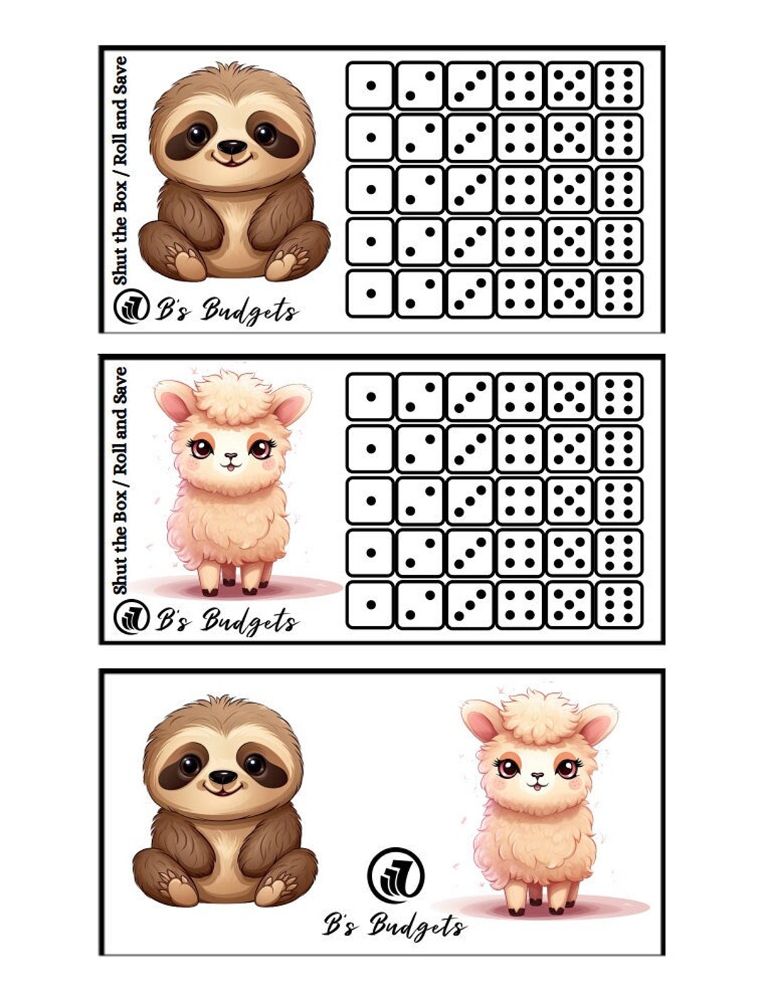 Digital Kawaii Animals Shut the Box or Roll and Save - Etsy