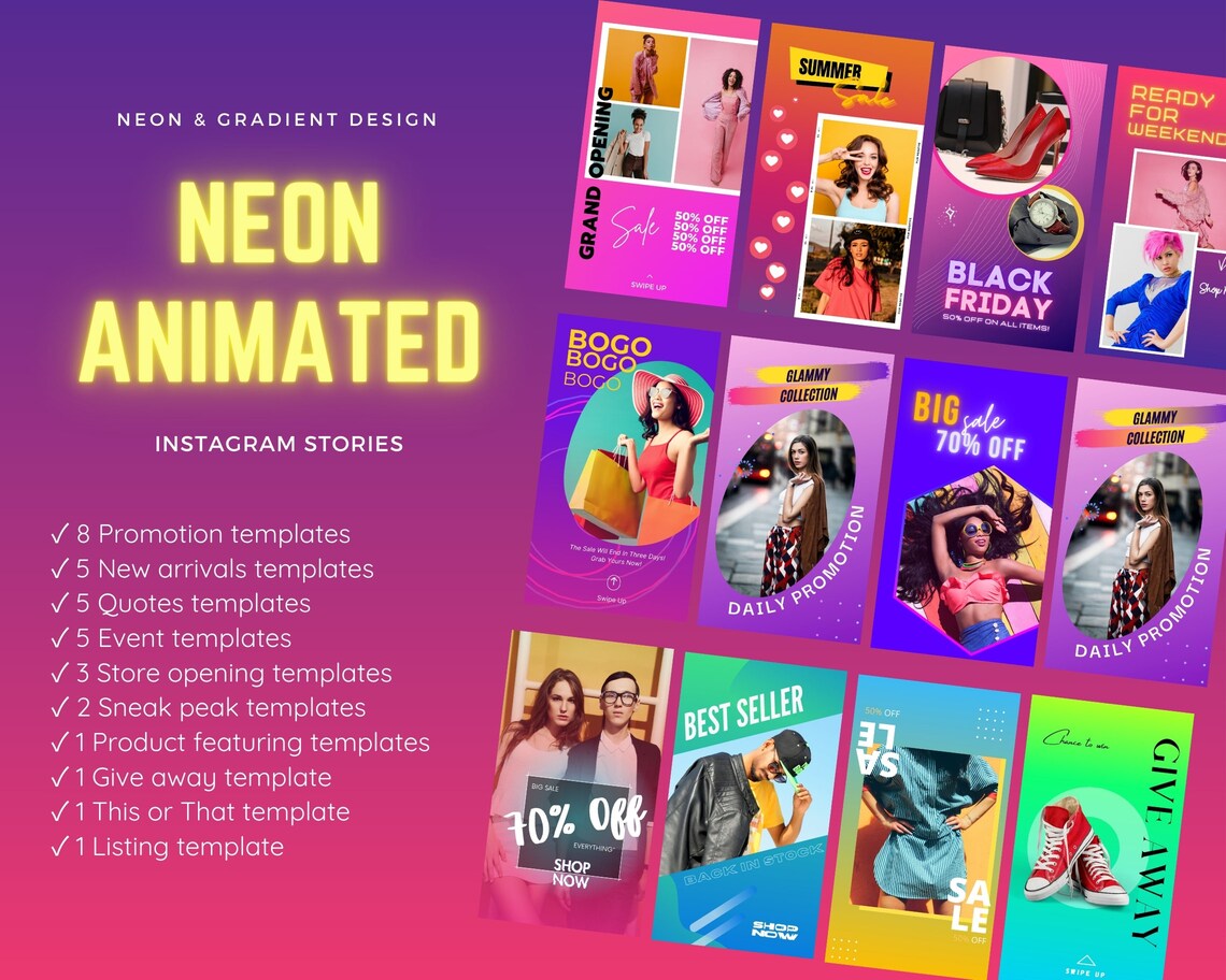 30+ Neon Gradient Canva Instagram Story Templates for Business, Fashion ...
