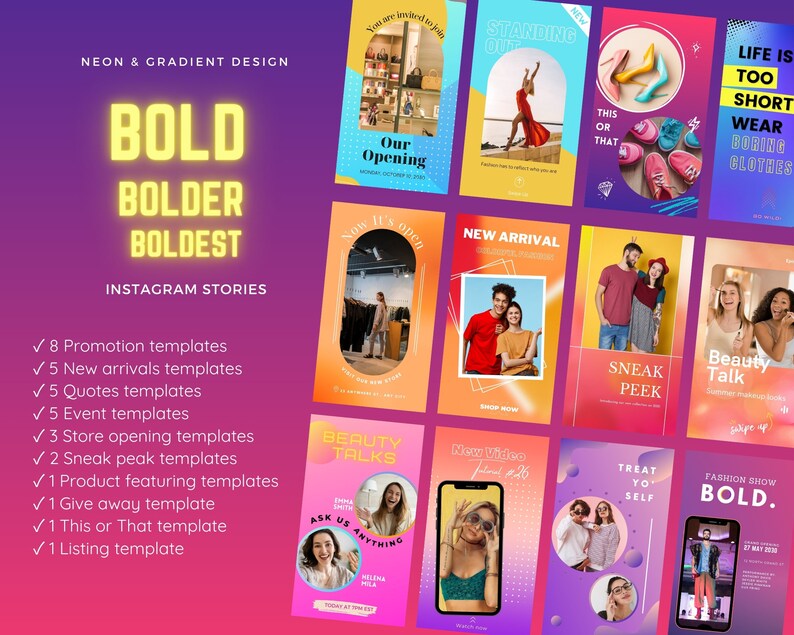 30+ Neon Gradient Canva Instagram Story Templates for Business, Fashion ...