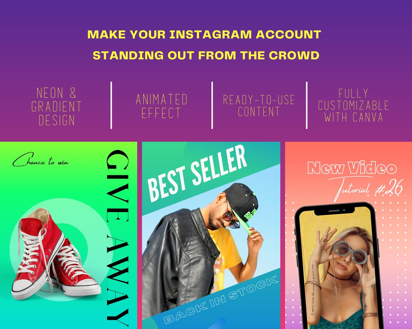 30+ Neon Gradient Canva Instagram Story Templates for Business, Fashion ...
