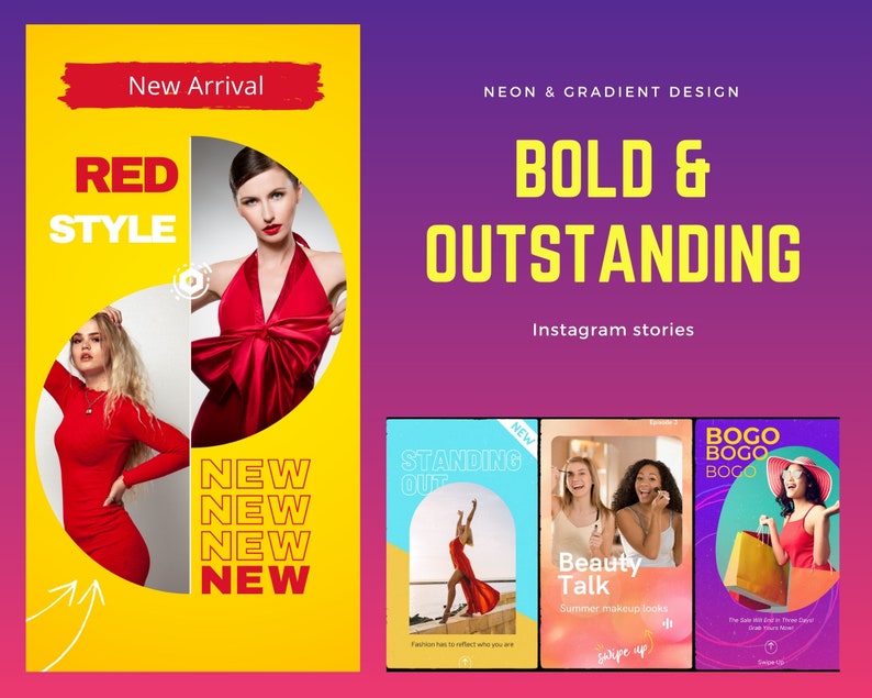 30+ Neon Gradient Canva Instagram Story Templates for Business, Fashion ...