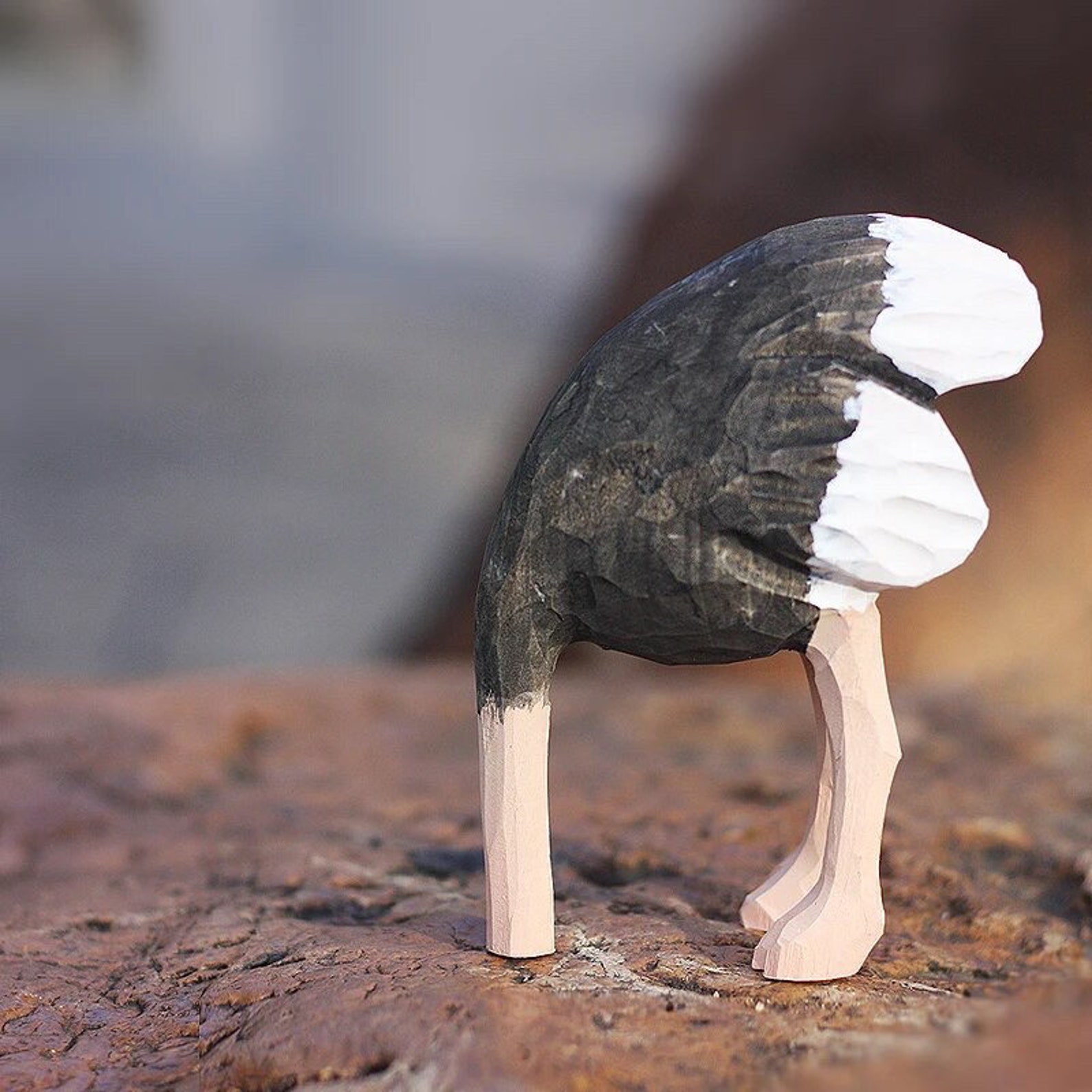 Wooden Head Buried Ostrich Figurine for Table Top or Shelf Decoration ...