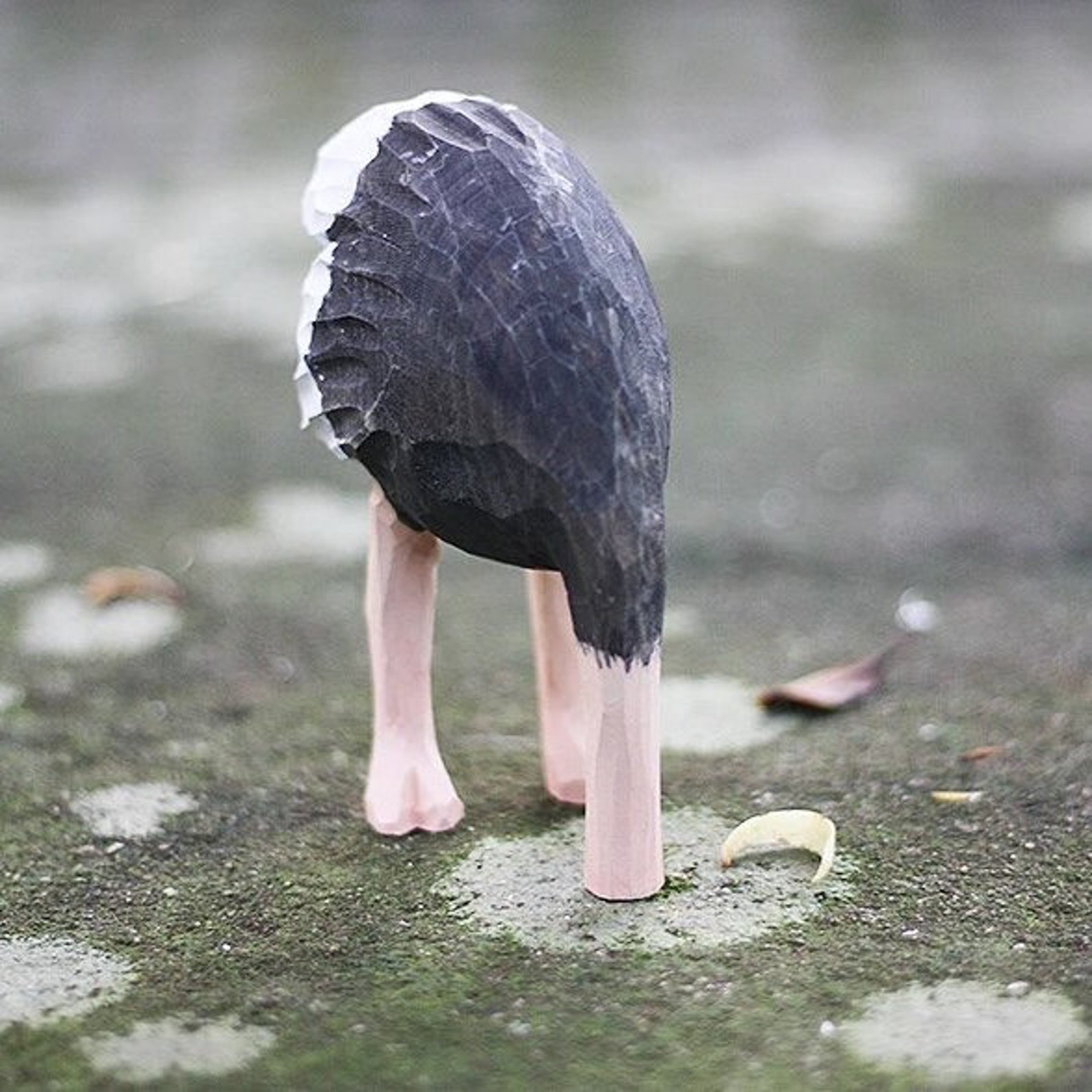 Wooden Head Buried Ostrich Figurine for Table Top or Shelf Decoration ...