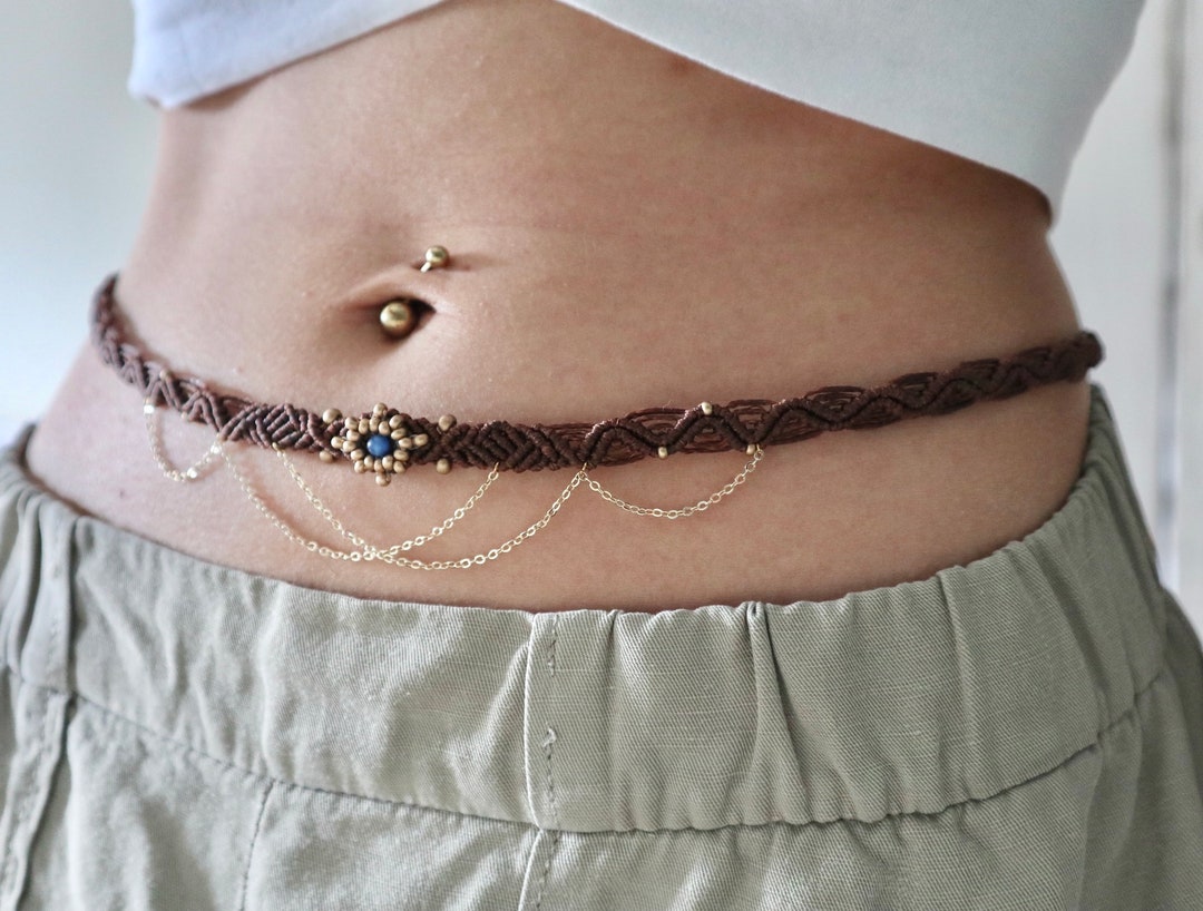 Blue Agate Belly Chain, Boho Belly Chain, Beach Jewelry, Macrame Waist ...