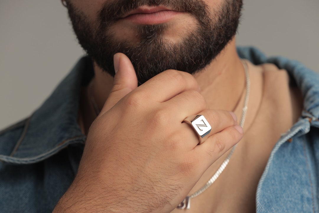 Initial Man's Ring, Letter Ring for Man, Personalized Man's Ring, Charm ...