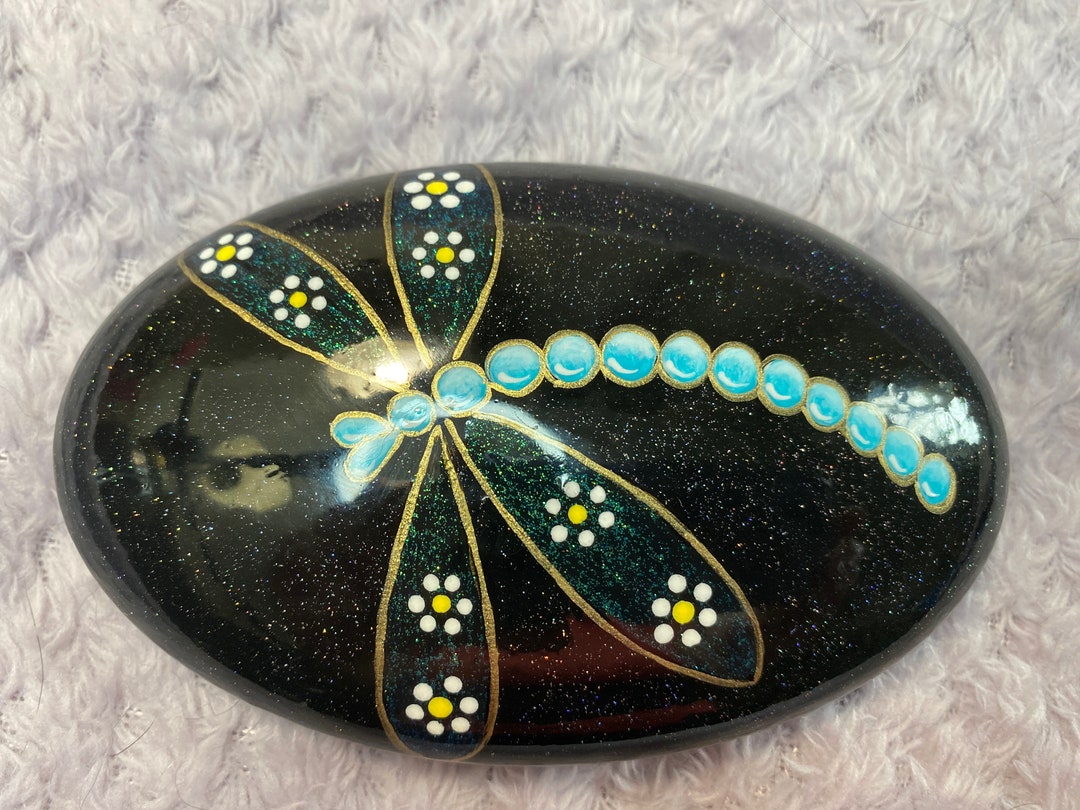 Dragonfly Hand Painted Rock-dragonfly Lover-fantasy Dragonfly-dragonfly ...