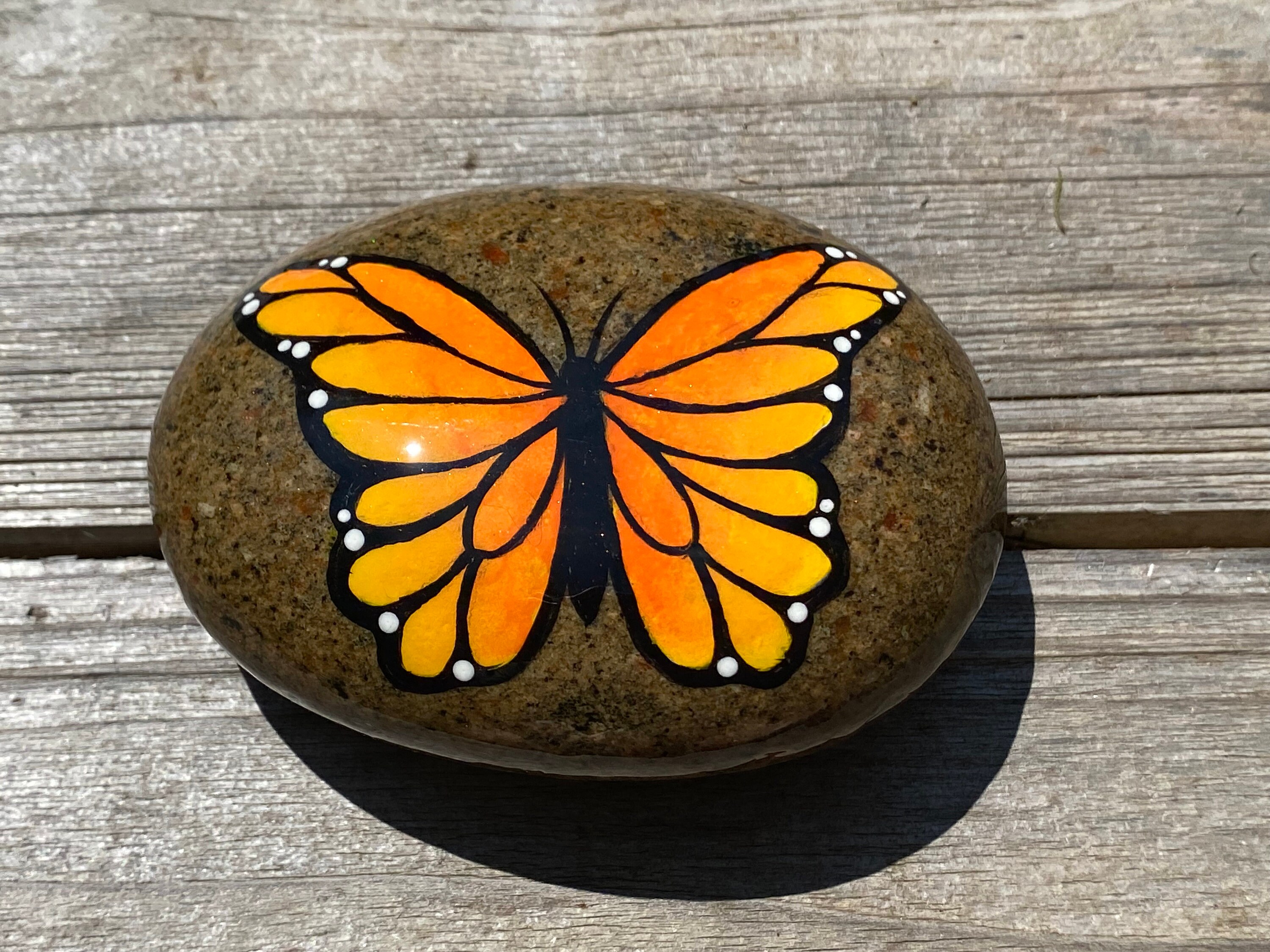 Butterfly Rock, Orange Butterfly, Hand Painted Rock, Desk Ornament ...