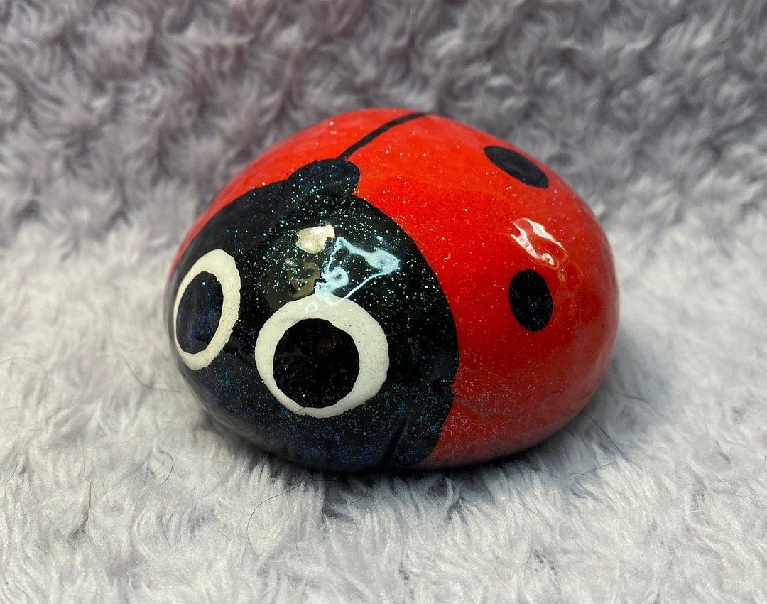 Ladybug Rock, Hand-painted Rock, Glitter Ladybug, Small Gift, Cute Bug ...