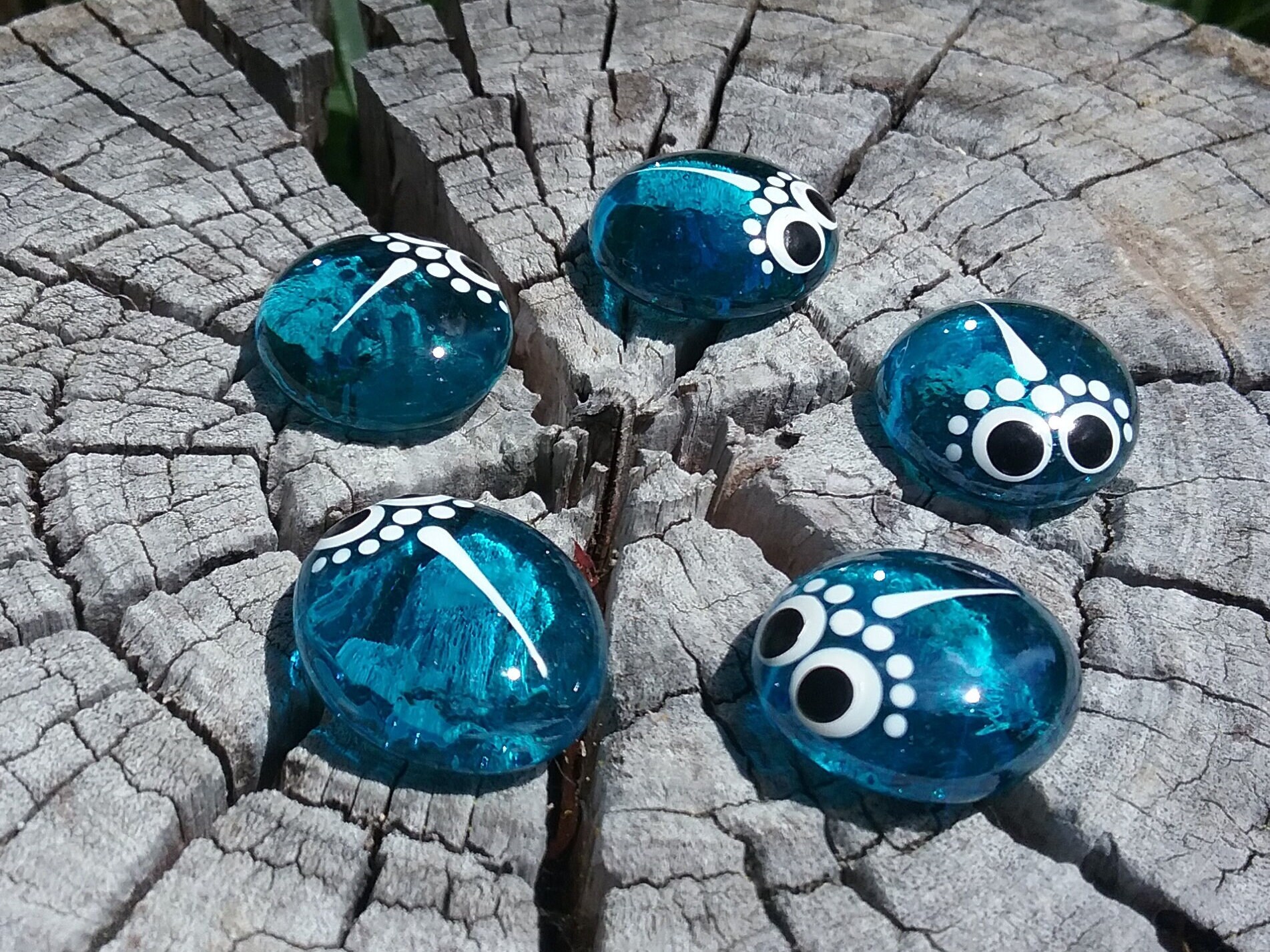 Set of 5 Blue Clear Glass Bugs, Little Glass Bugs, Glass Stone Beetle ...