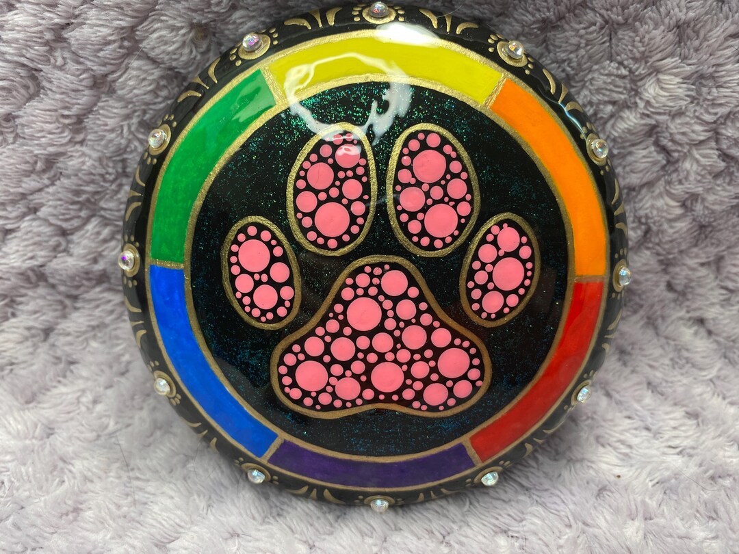 Rainbow Paw Print Pet Memorial Rock Pawprint Rock - Etsy