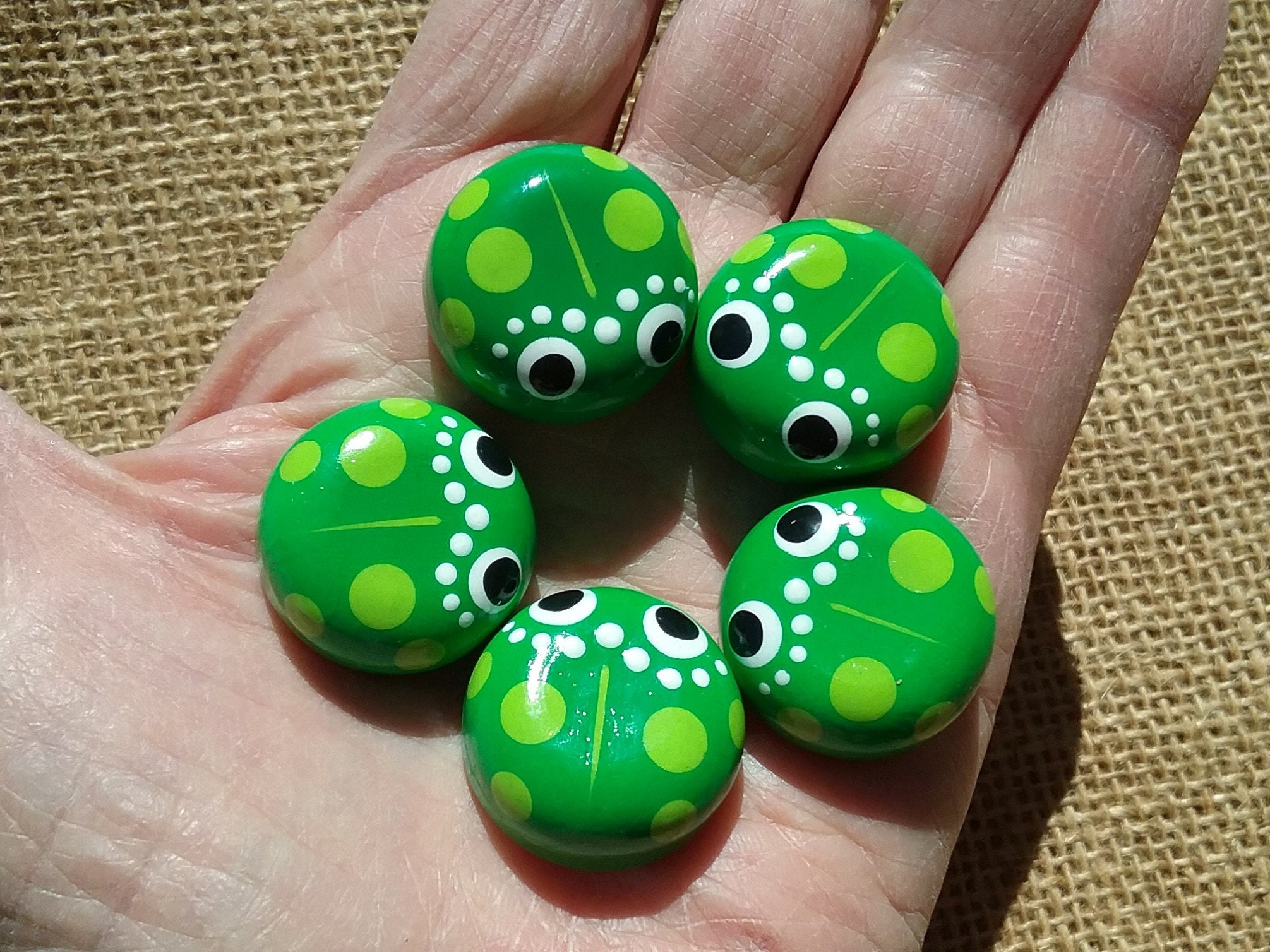 Set of 5 Frogs on Manmade Rocks-pet Rocks-pet Frog Rock-fairy Garden ...