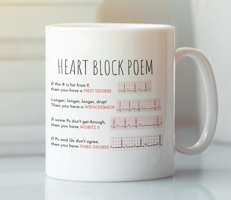 Cardiac Nurse Mug – Funny Heart Block Poem Gift, ECG Rhythms Coffee Cup ...