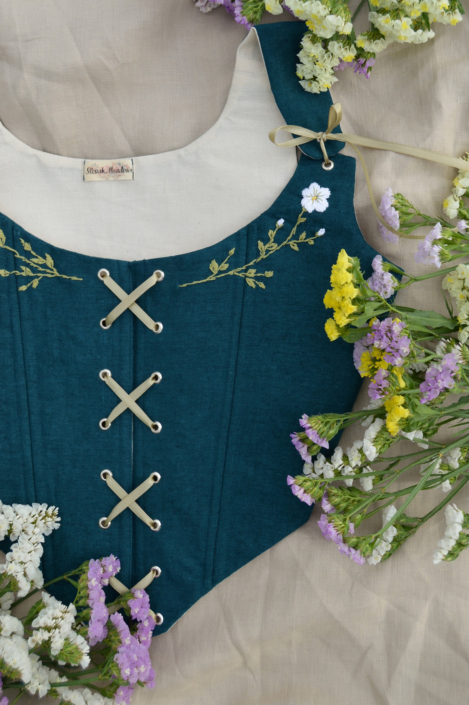 Renaissance Corset Bodice, Solid Color Corset Stays, Cottage Core ...