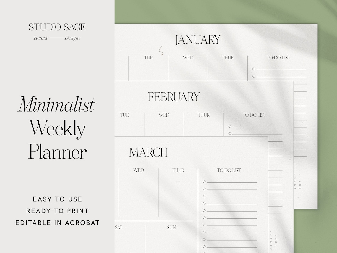 Minimalist Printable Weekly Planner Instant Digital Download - Etsy