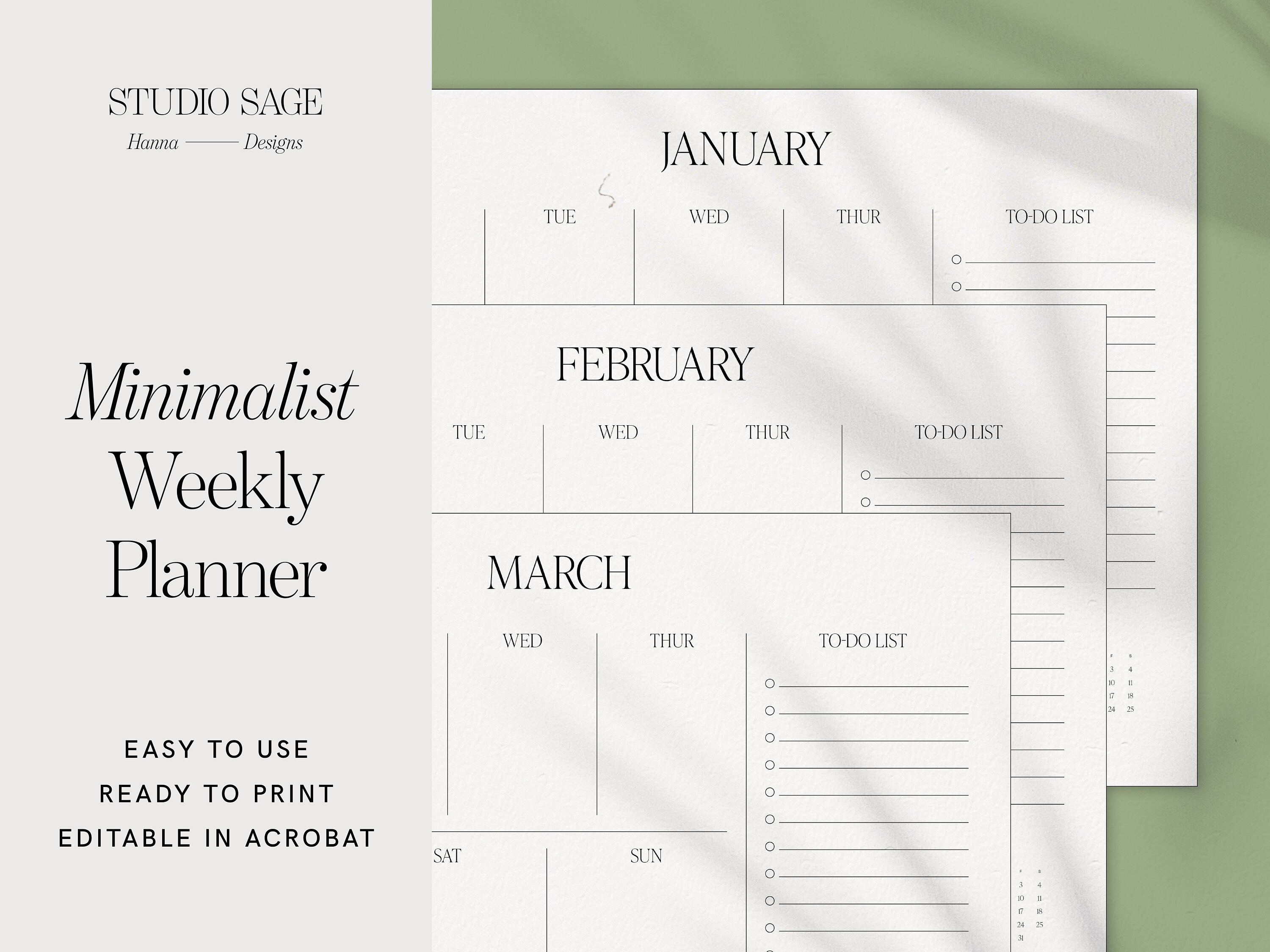 Minimalist Printable Weekly Planner Instant Digital Download Ready to ...