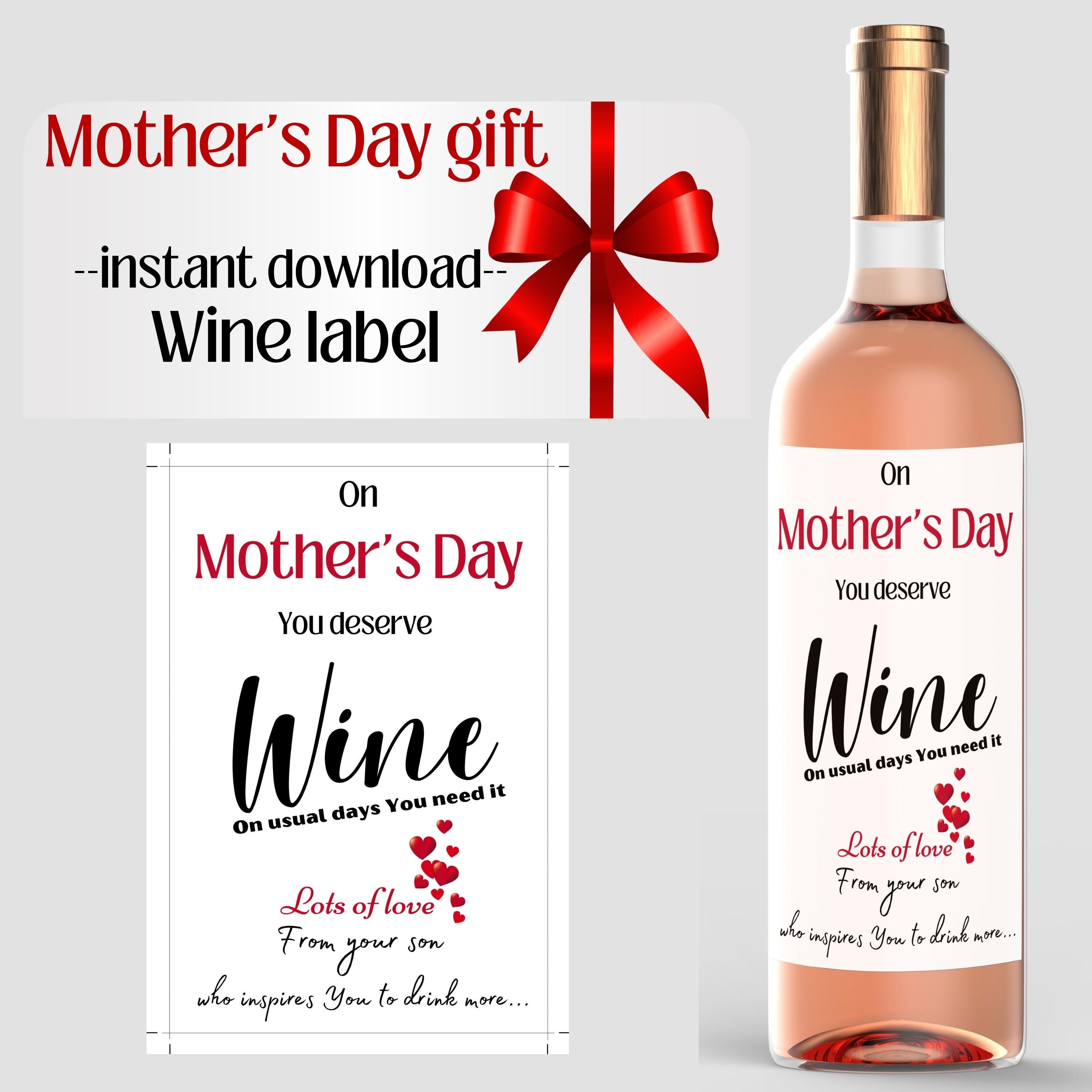 Printable Mother's Day Wine Bottle Label Gift From Son Instant Download ...