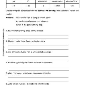 Spanish -AR Present Tense Bundle With Answers (14pages) - Etsy