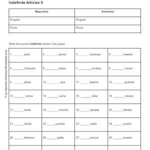 Spanish Definite and Indefinite Articles Practice Worksheet Bundle (4 ...