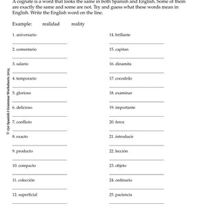 Three Cognates Worksheet Bundle (3 Pages) - Etsy
