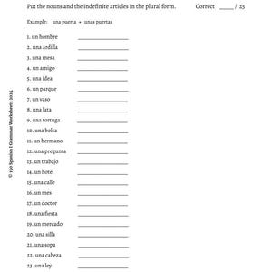 Spanish Definite and Indefinite Articles Practice Worksheet Bundle (4 ...