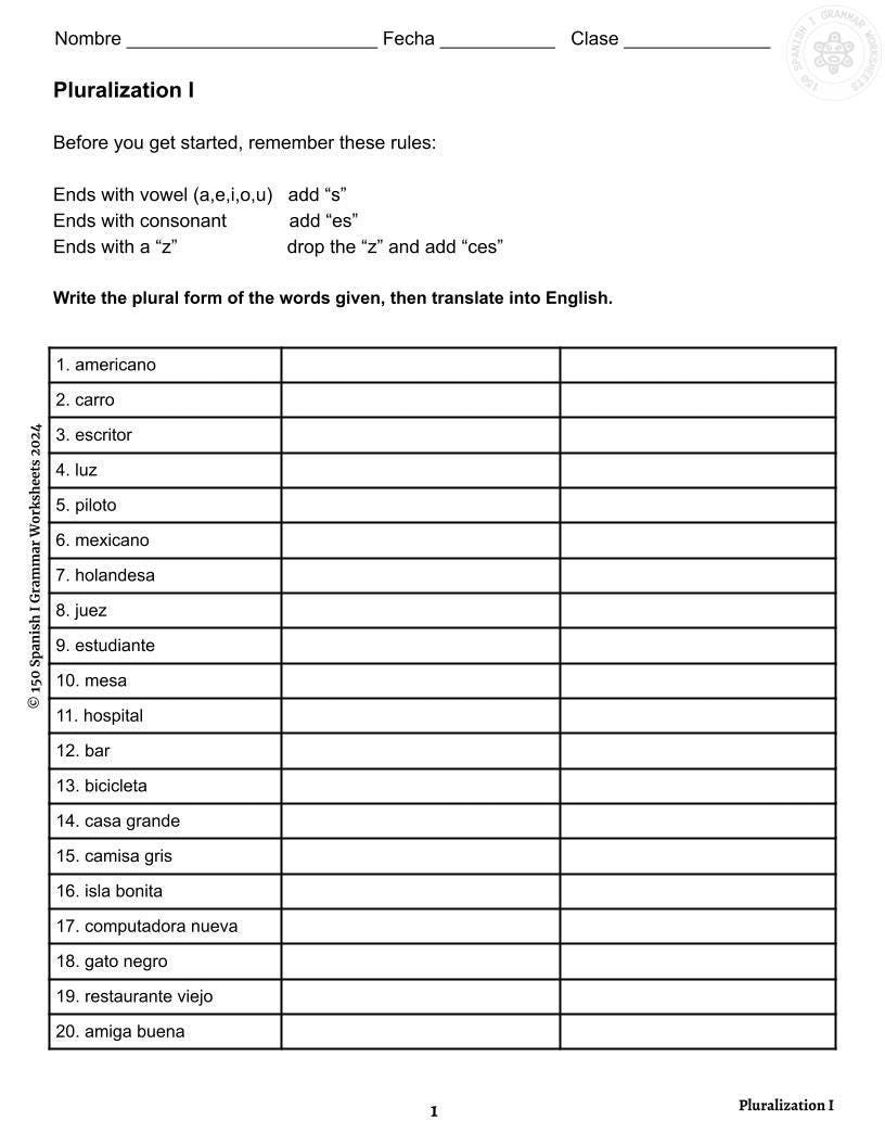 Spanish Pluralization Bundle (6 Pages) - Etsy