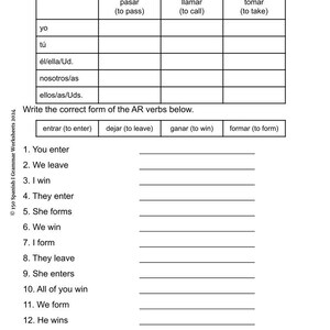 Spanish -AR Present Tense Bundle With Answers (14pages) - Etsy