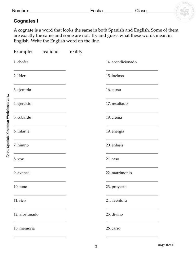 Three Cognates Worksheet Bundle (3 Pages) - Etsy