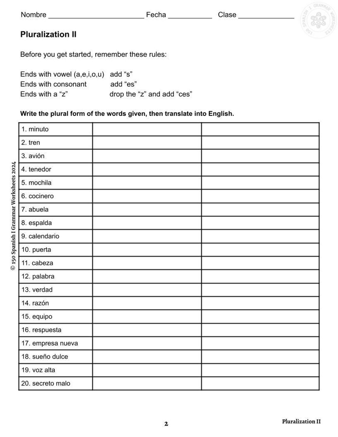 Spanish Pluralization Bundle (6 Pages) - Etsy