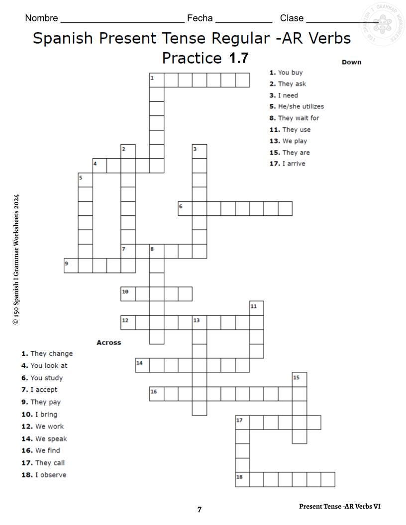 Spanish -AR Present Tense Bundle With Answers (14pages) - Etsy