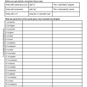 Spanish Pluralization Bundle (6 Pages) - Etsy