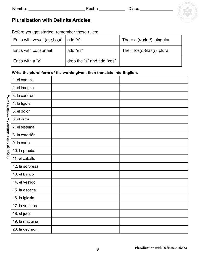Spanish Pluralization Bundle (6 Pages) - Etsy
