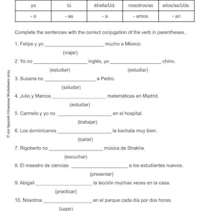 Spanish -AR Present Tense Bundle With Answers (14pages) - Etsy