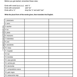 150 Spanish I Grammar Worksheets - Etsy