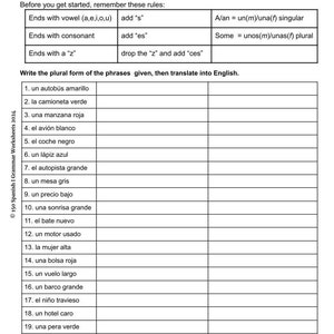150 Spanish I Grammar Worksheets - Etsy