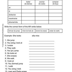 Spanish -AR Present Tense Bundle With Answers (14pages) - Etsy