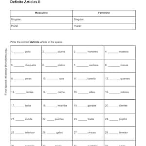 Spanish Definite and Indefinite Articles Practice Worksheet Bundle (4 ...