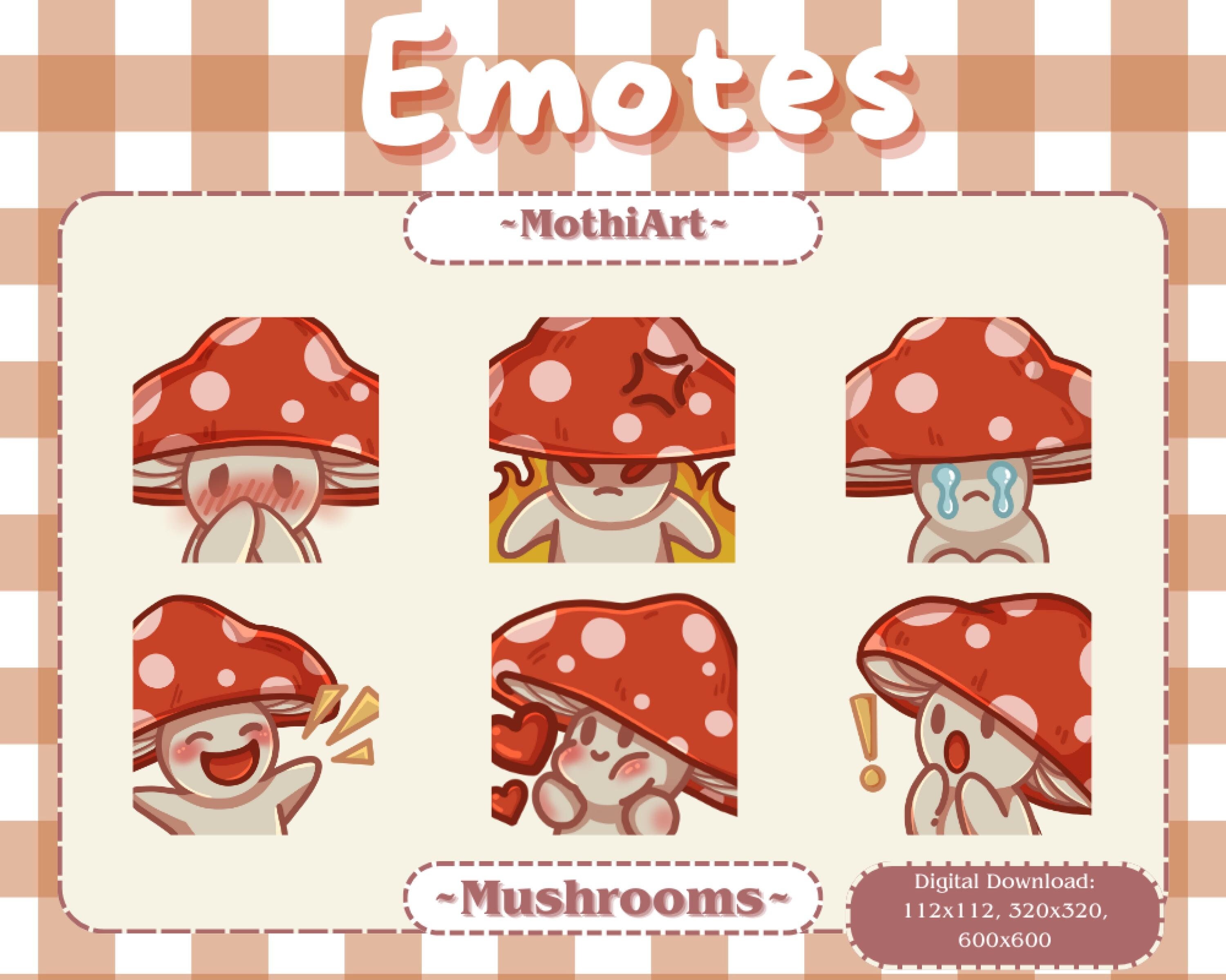 6 Cute Mushroom Emotes! Instant Download, Kawaii Cottagecore Mushroom ...